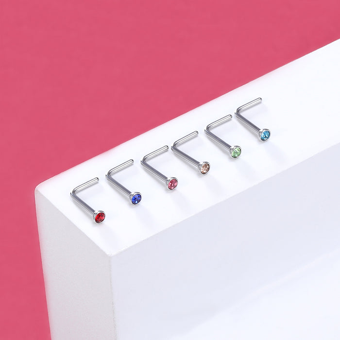 ZS | L shaped Nose Ring | Nose Piercing Set | Nose Ring Studs
