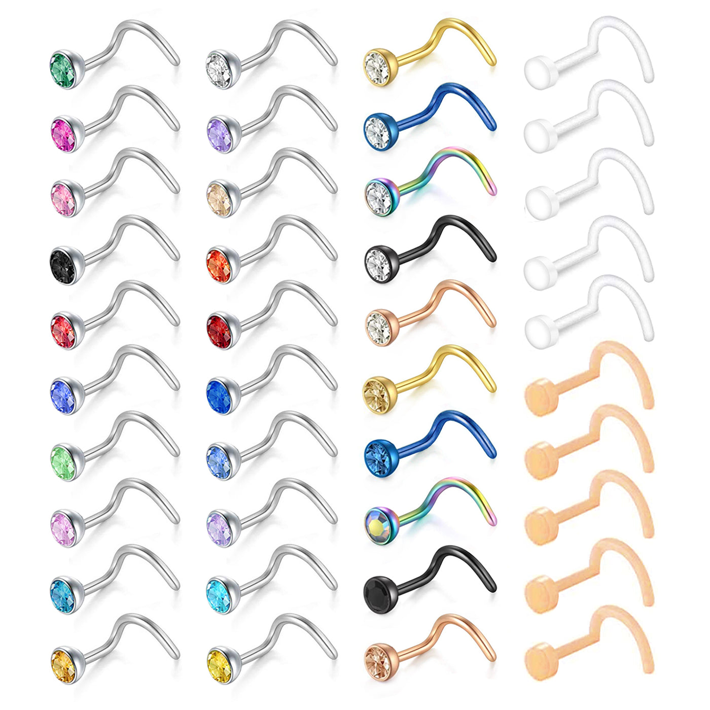 ZS | Nose Stud Set | Screw Nose Piercings | Nostril Piercing