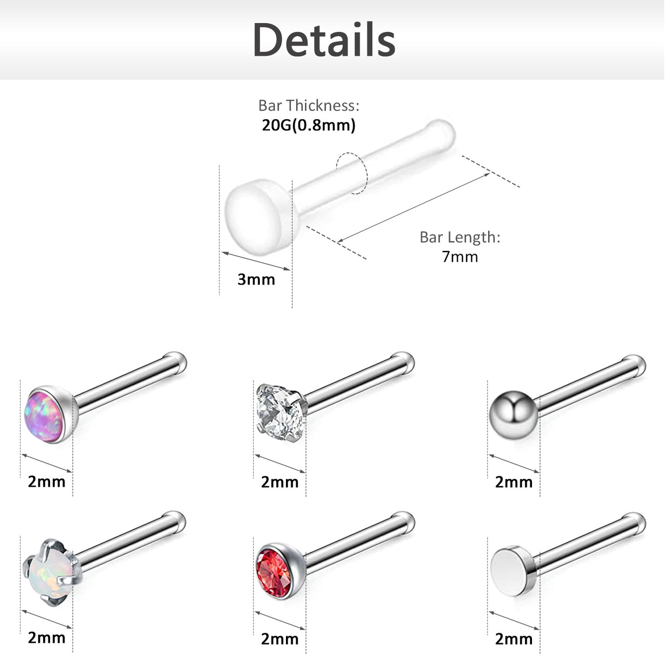 ZS | Nose Ring Set | Nose Bone Piercing | Nose pin