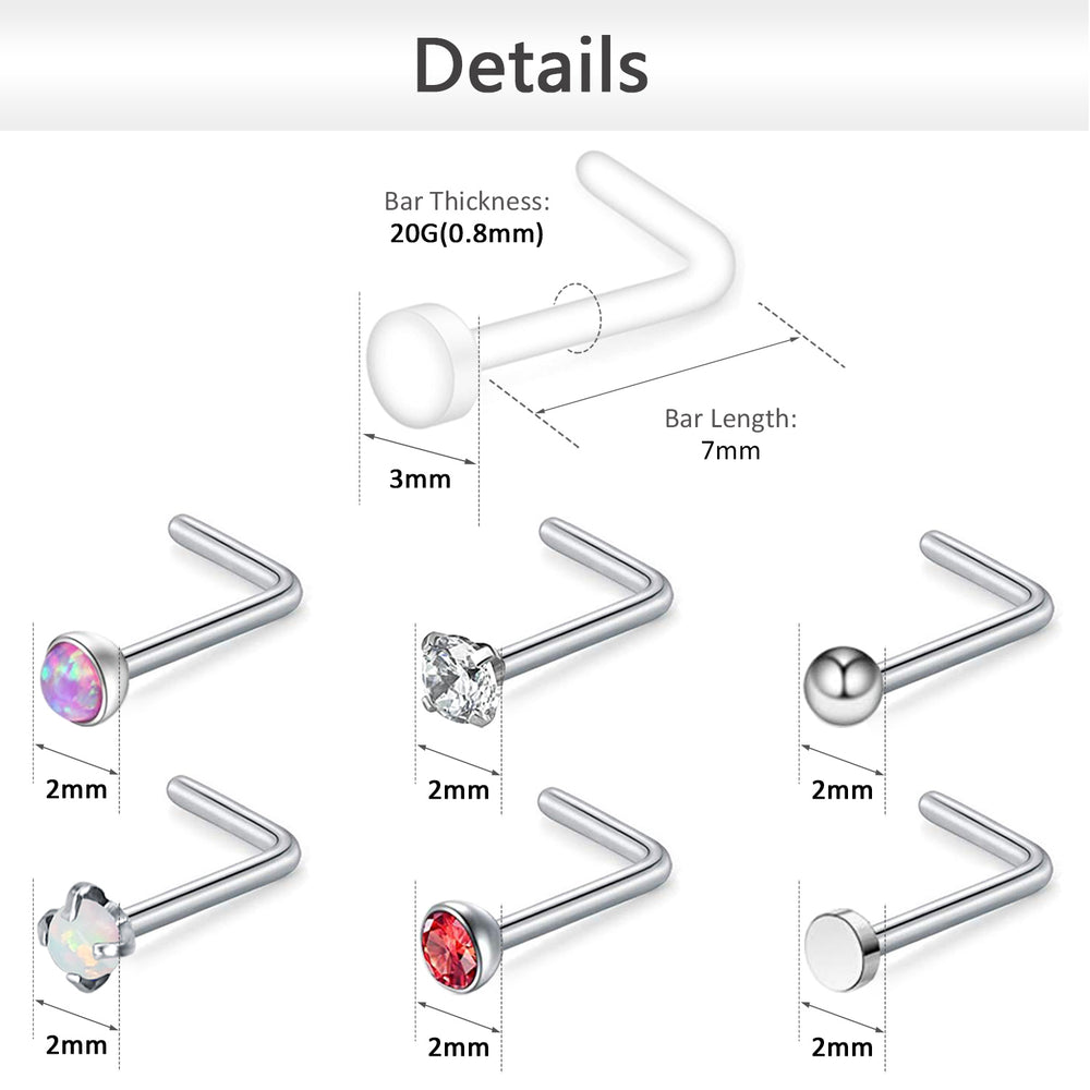 ZS | L shaped Nose Ring | Nose Piercing Set | Nose Ring Studs